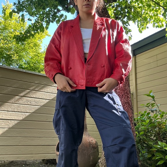 Vintage | Jackets & Coats | 9s Vintage Red Leather Bomber Jacket | Poshmark